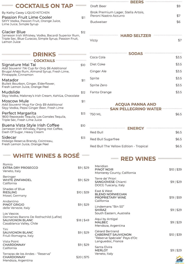 NCL Drink Menu 2025 with Prices for all Norwegian Ships