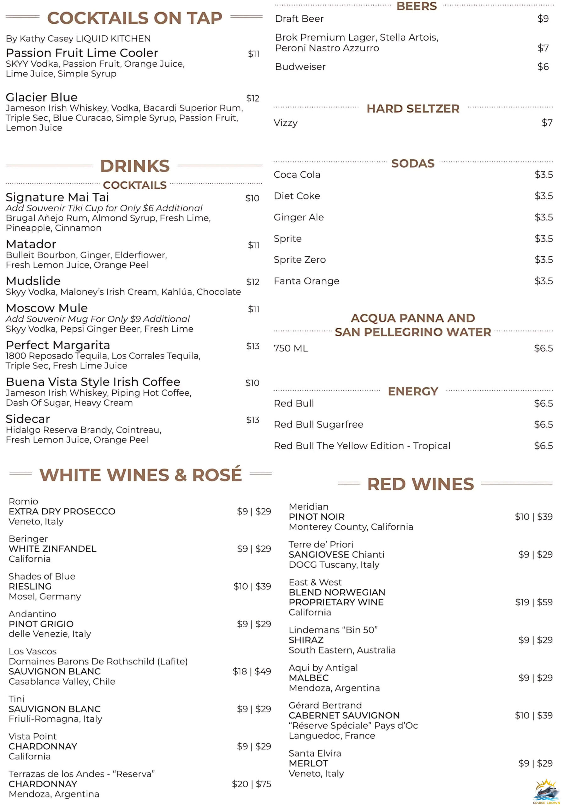 NCL Drink Menu 2026 with Prices for all Norwegian Ships