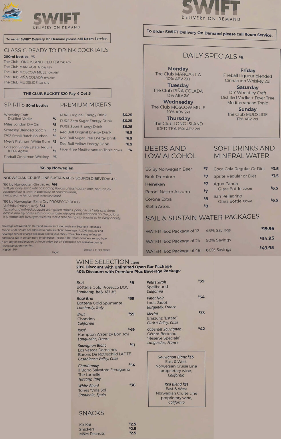 NCL Drink Menu 2026 with Prices for all Norwegian Ships