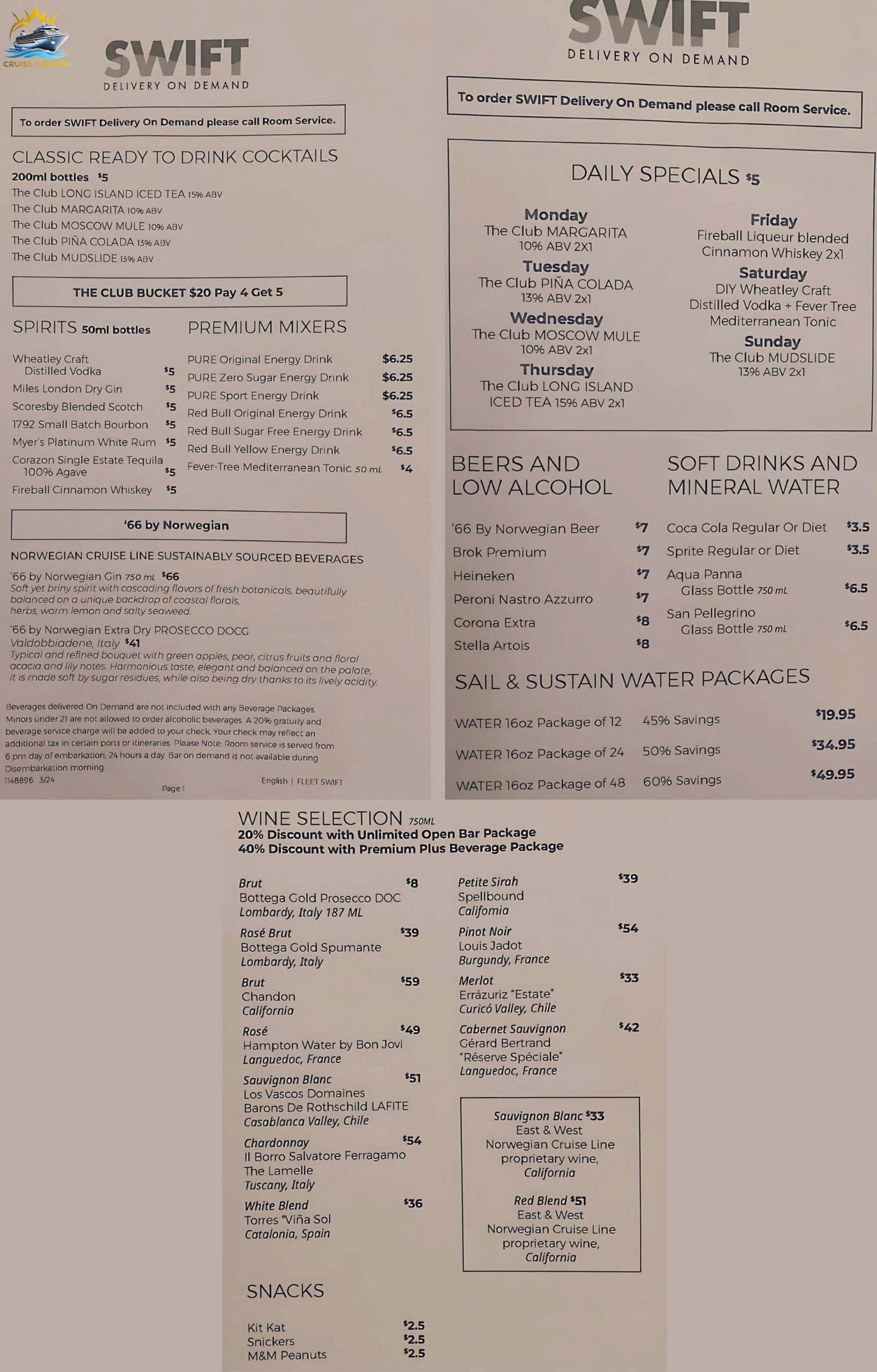 NCL Drink Menu 2025 with Prices for all Norwegian Ships