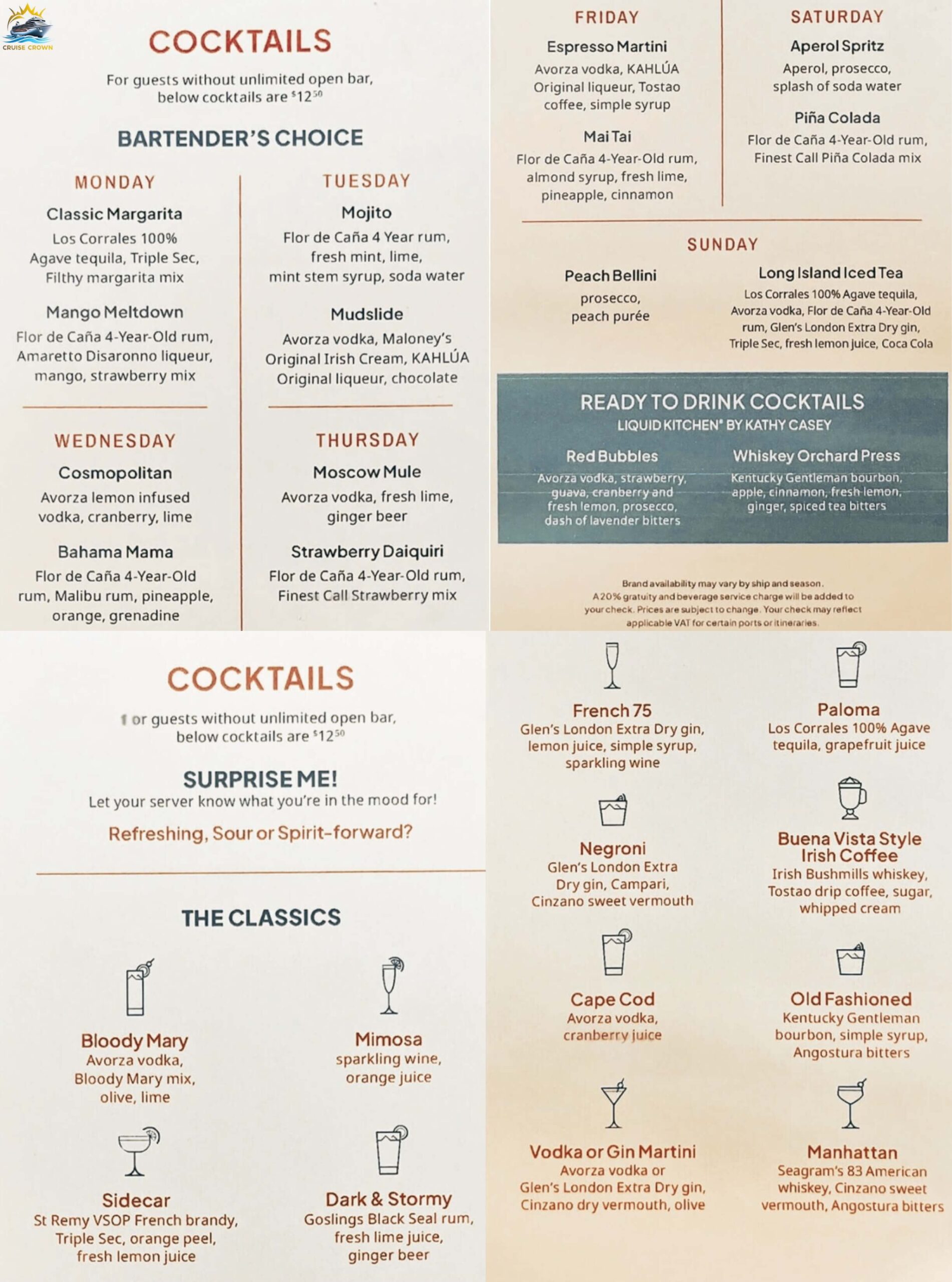 NCL Drink Menu 2025 with Prices for all Norwegian Ships