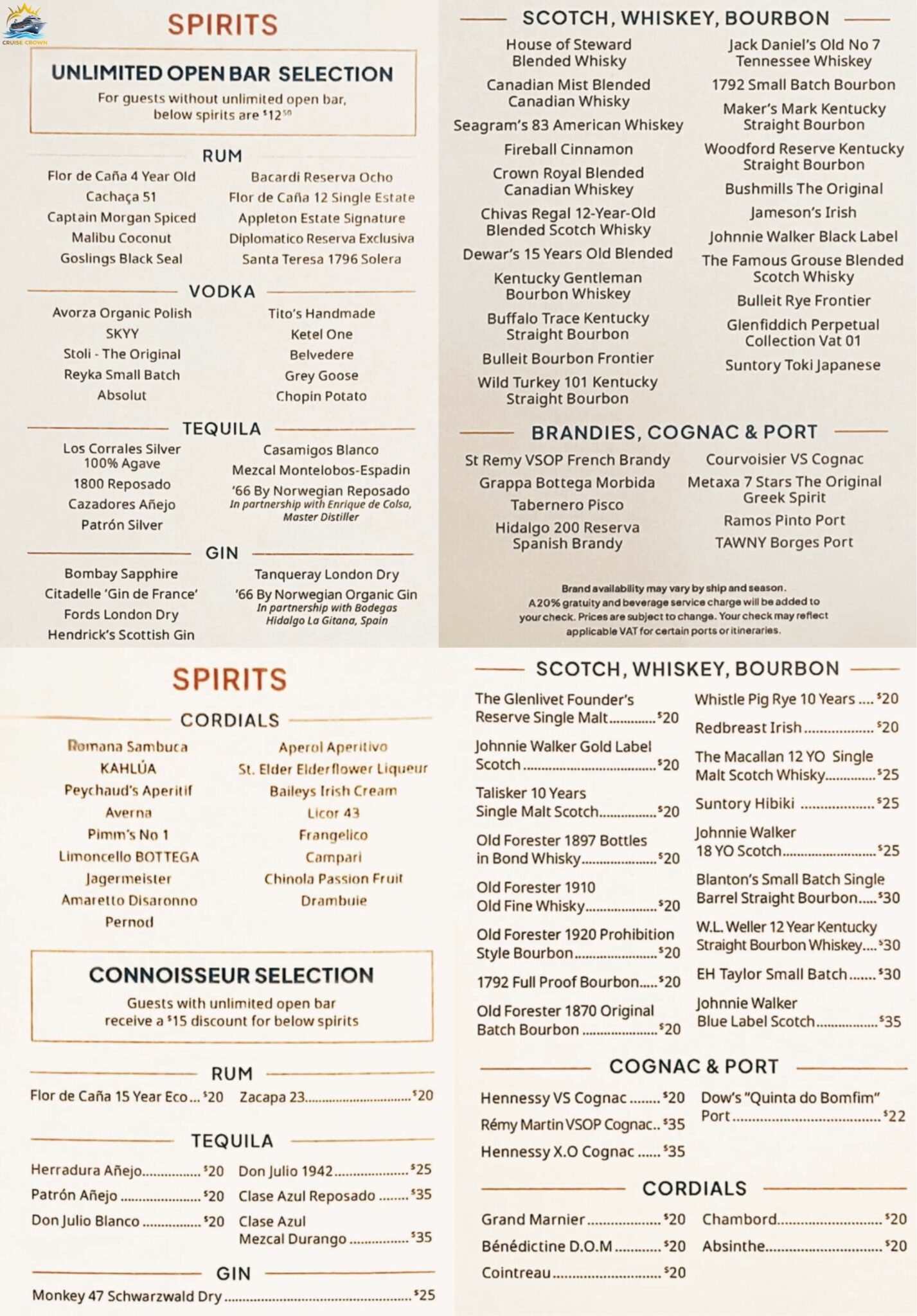 NCL Drink Menu 2025 with Prices for all Norwegian Ships