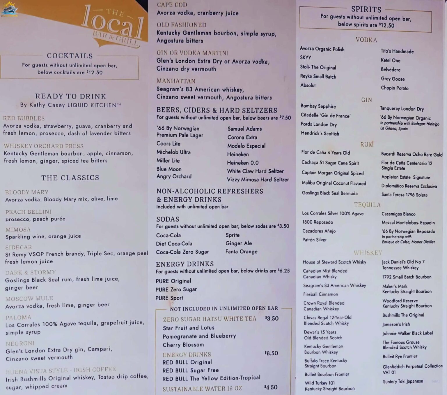 NCL Drink Menu 2025 with Prices for all Norwegian Ships