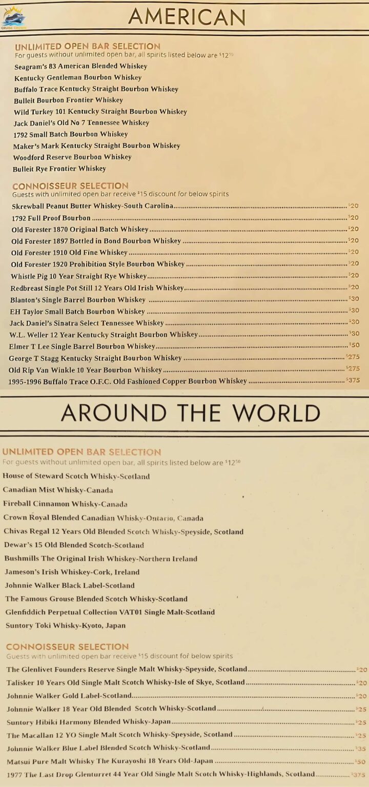 NCL Drink Menu 2025 with Prices for all Norwegian Ships