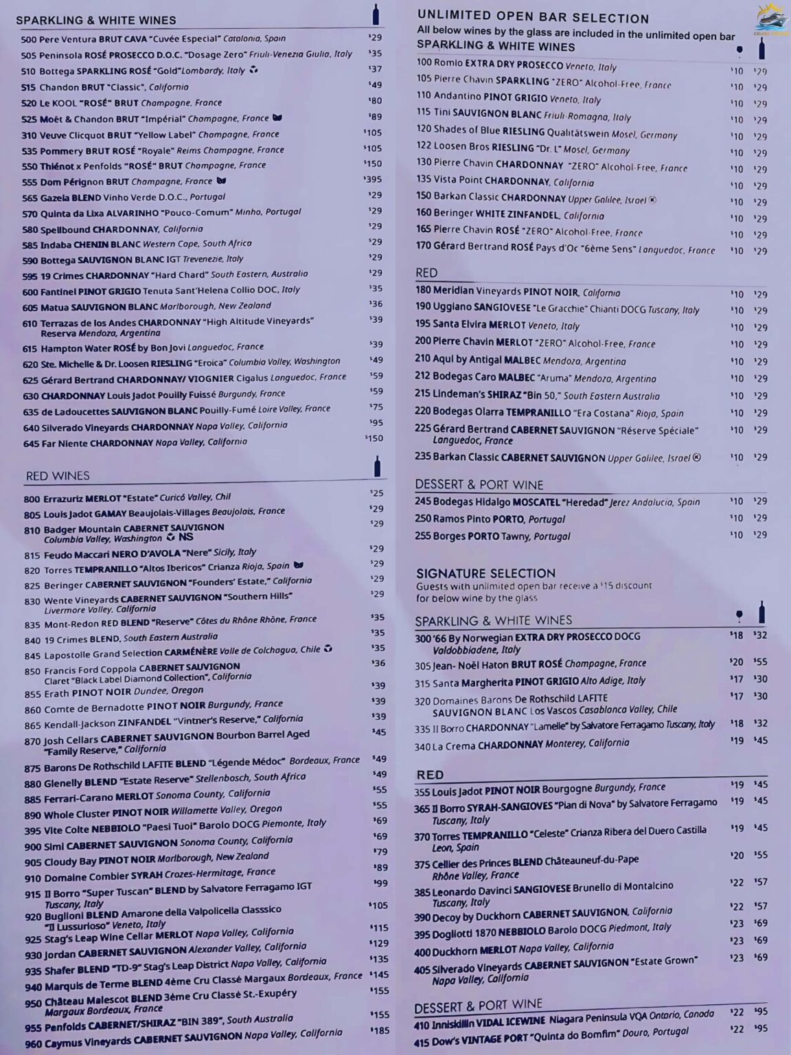 NCL Drink Menu 2026 with Prices for all Norwegian Ships